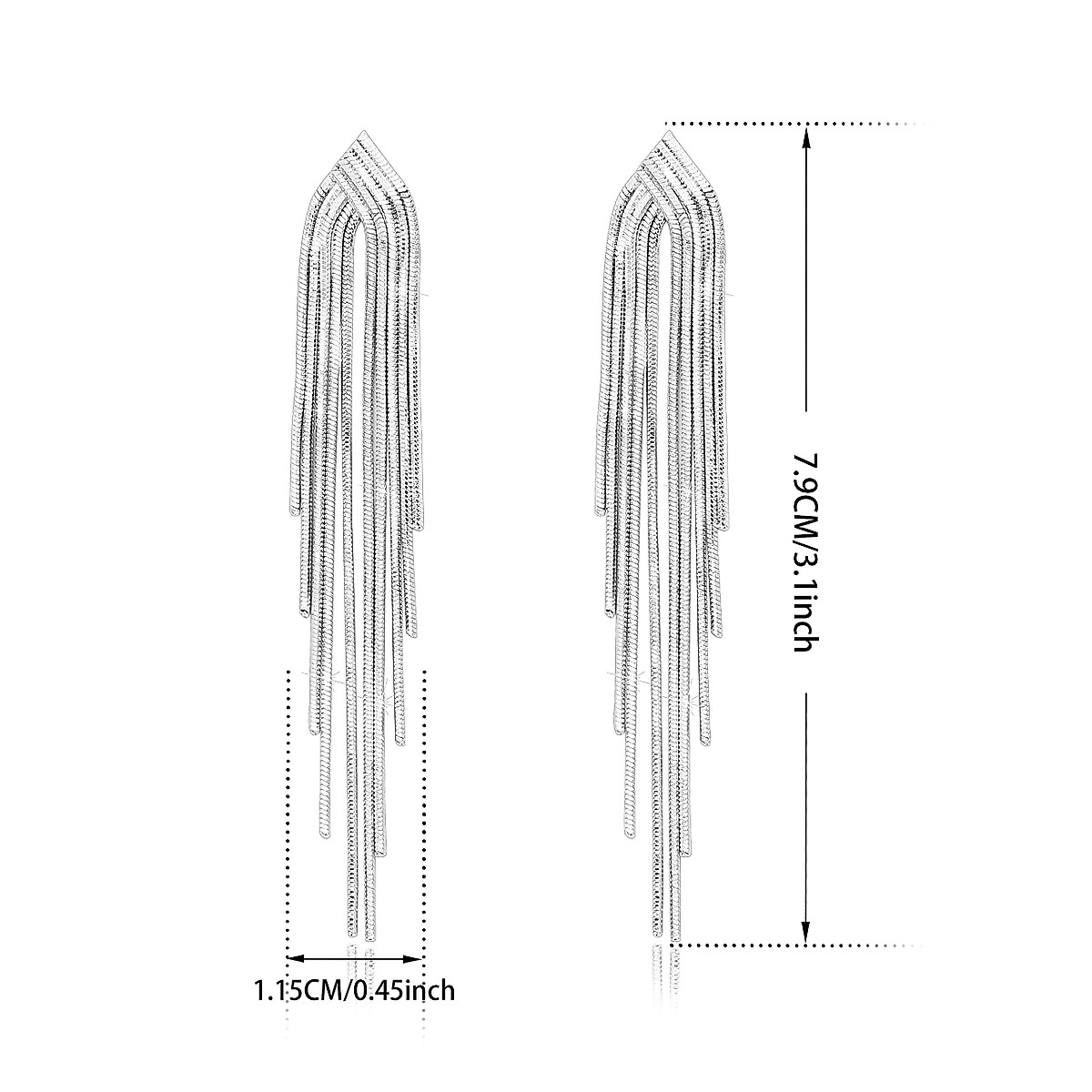 KristLand - S925 Silver/Alloy Hook Sleek Chain Tassel Drop Earrings Long Leather Fringe Dangle Simple Dainty Earrings Silver A Tassel