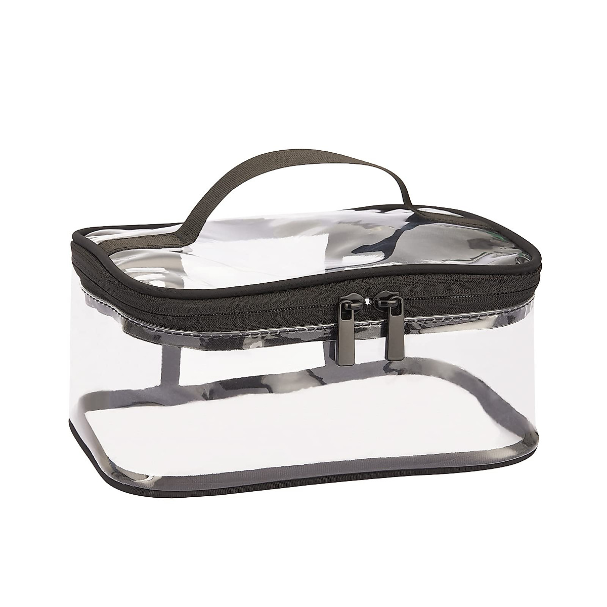 HAOGUAGUA Tsa Approved Clear Travel Toiletry Makeup Bags with Zipper and Handle Waterproof Transparent PVC Cosmetic Bag (Medium, Black)