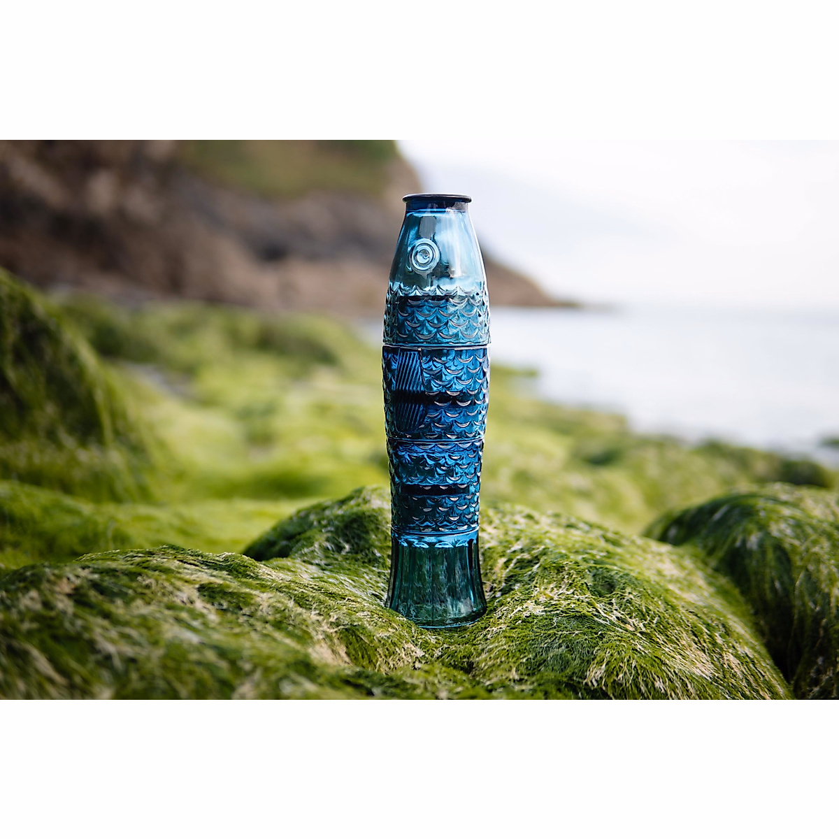 Gökotta Set of 4 | Handmade Stacking Koi Carp Fish Drinking Glasses | Natural Blue Glass Tumblers | Retro Fun Quirky Gift Present | Dinner Party Cocktail Water Juice Coffee Mugs Cups | 4PCS 250ml