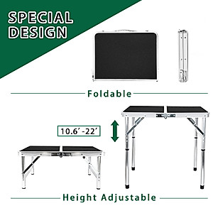 HQTrailTrekker Small Camping Table Lightweight Folding Table Height Adjustable Picnic Table Patio Table Easy Set Up Dinner Table Portable Outdoor Tables for Beach Hiking Fishing BBQ