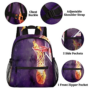 YoCosy Purple Galaxy Sport Basketball Kids Backpack Boys Girls Toddler Bookbag for Elementary School Kindergarten Preschool Children Travel With Chest Strap