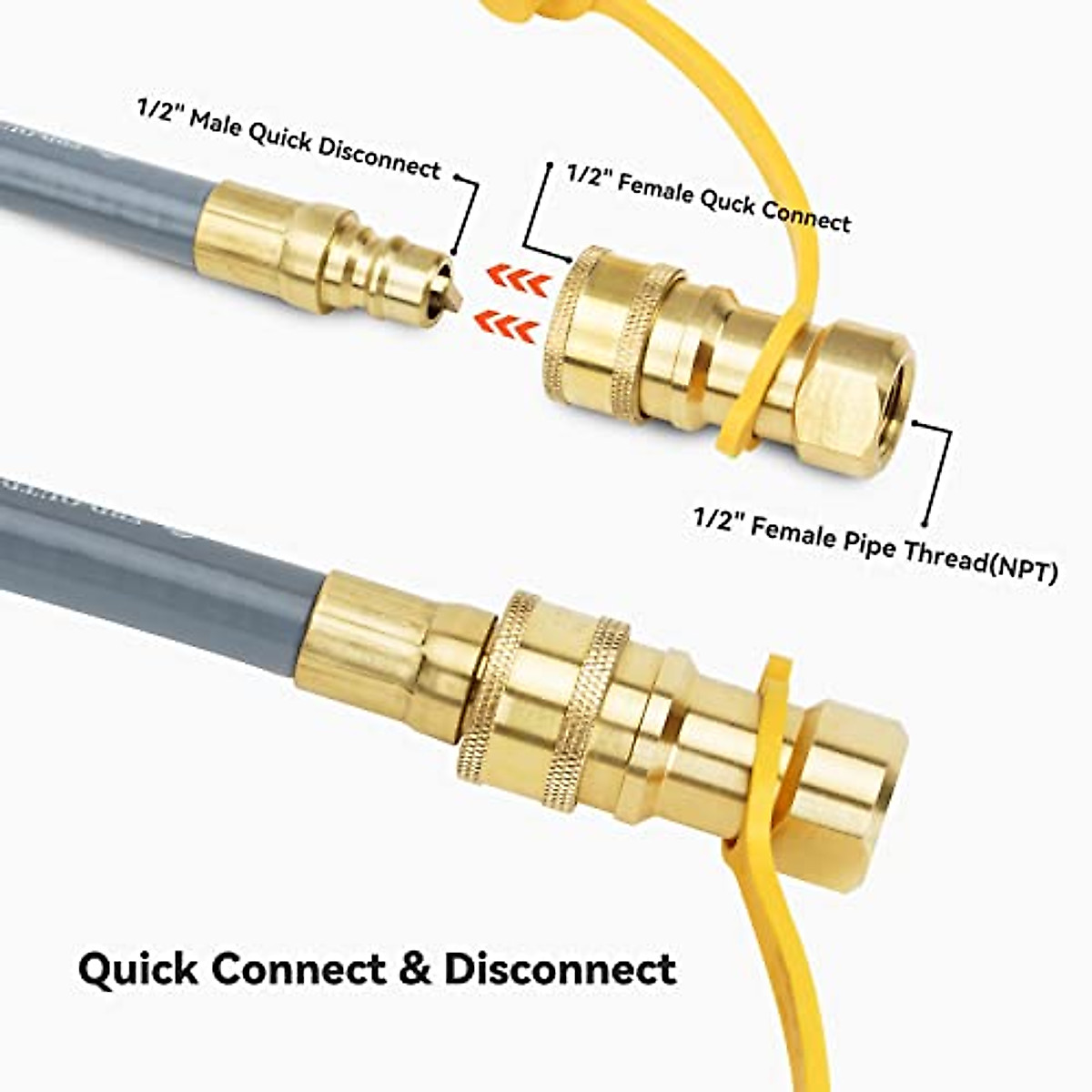 Kenmeister Chef 24 Feet 1/2 ID Natural Gas Hose with Quick Connect/Disconnect and 3/8" Female Flare by 1/2" Male Flare Adapter for Outdoor NG/Propane Appliance