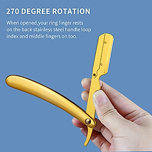 Professional Barber Straight Edge Razor, Men's Straight Shaving Razors for Barbershop Salons Close Shaving Beard Mustache Shaving Grooming (Gold)