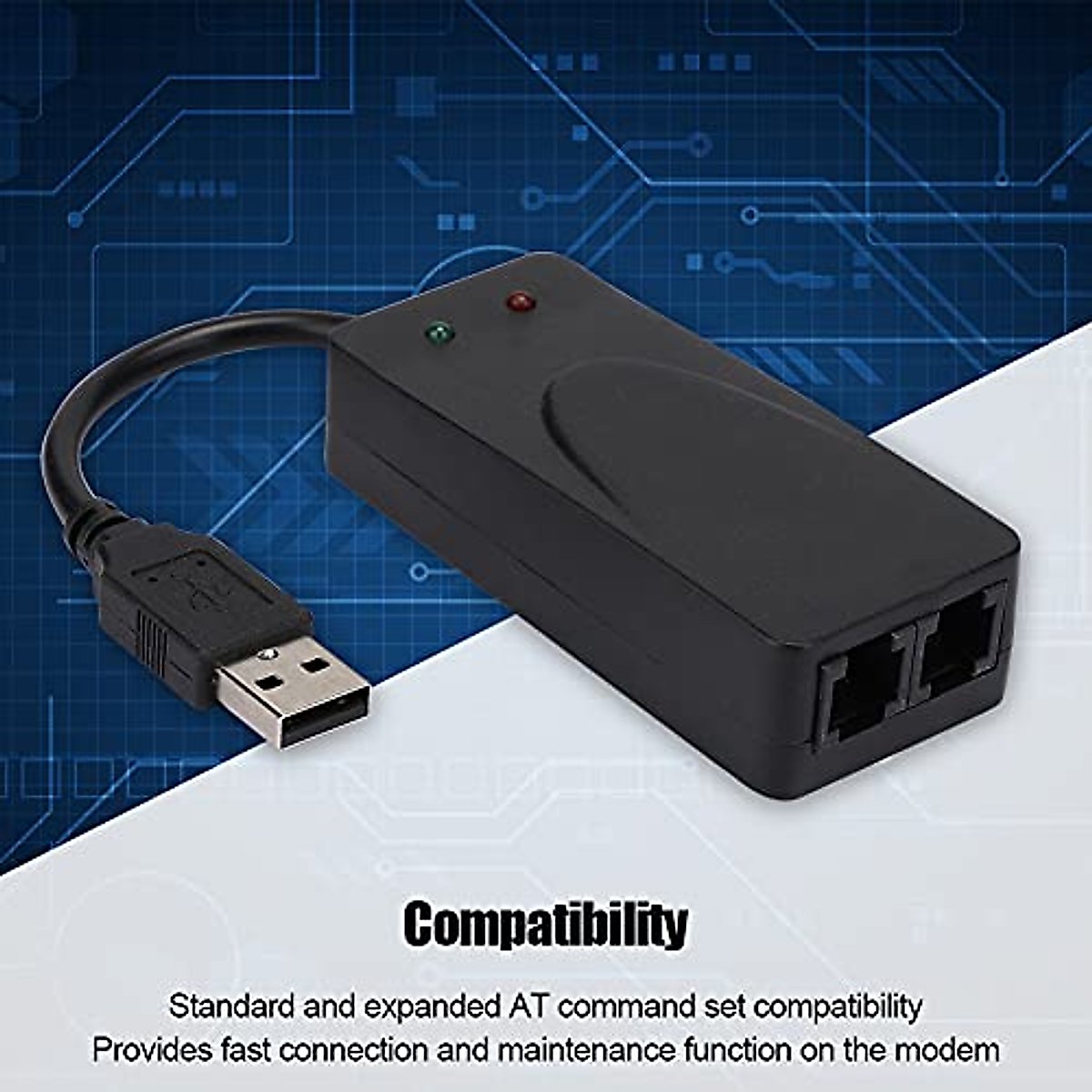 Fax Modem， Dual Port USB2.0 56K External Modem Driver， Plug and Play USB Modem， Standard and Expanded at Command Set Compatibility