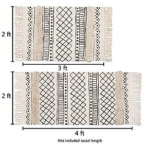 Topotdor Tufted Cotton Area Rug 2 Pieces,Hand Woven Print Boho Tassels Floor Rugs Perfect Bedroom Living Room Bathroom Hallway Home Decor(2' x 3'+ 2' x 4', White Skyline)