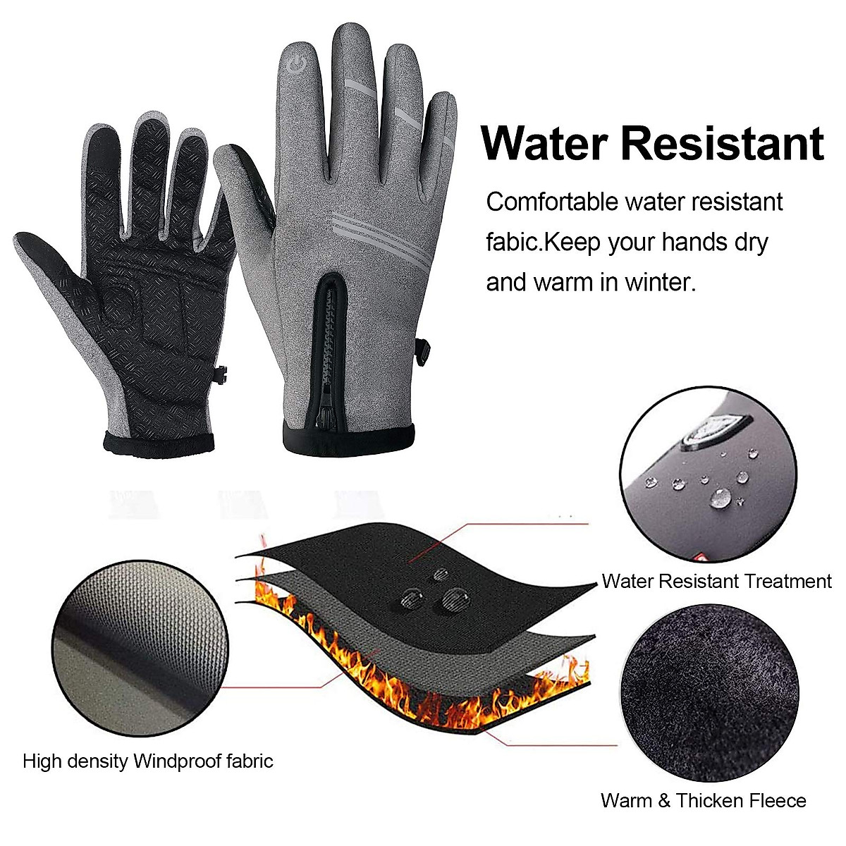 Winter Cycling Gloves for Men Women,Thermal Full Finger Bike Warm Gloves - Touch Screen Padded Bike Glove Water Resistant Windproof Anti-Slip for Running,Biking,Driving,Hiking,Mountaineering,Workout