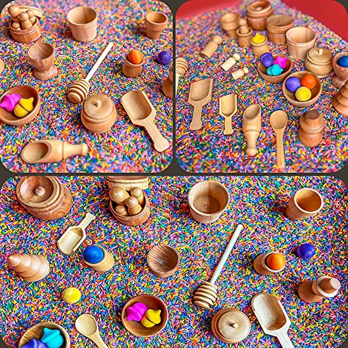 30 Piece - USA Made - Sensory Bin Tools - Sensory Bins - Wooden Sensory Bin Tools - Sensory Bin Toys - Sensory Tools - Toddler Sensory Bin - Learning Scooper -Montessori Toys for Toddler