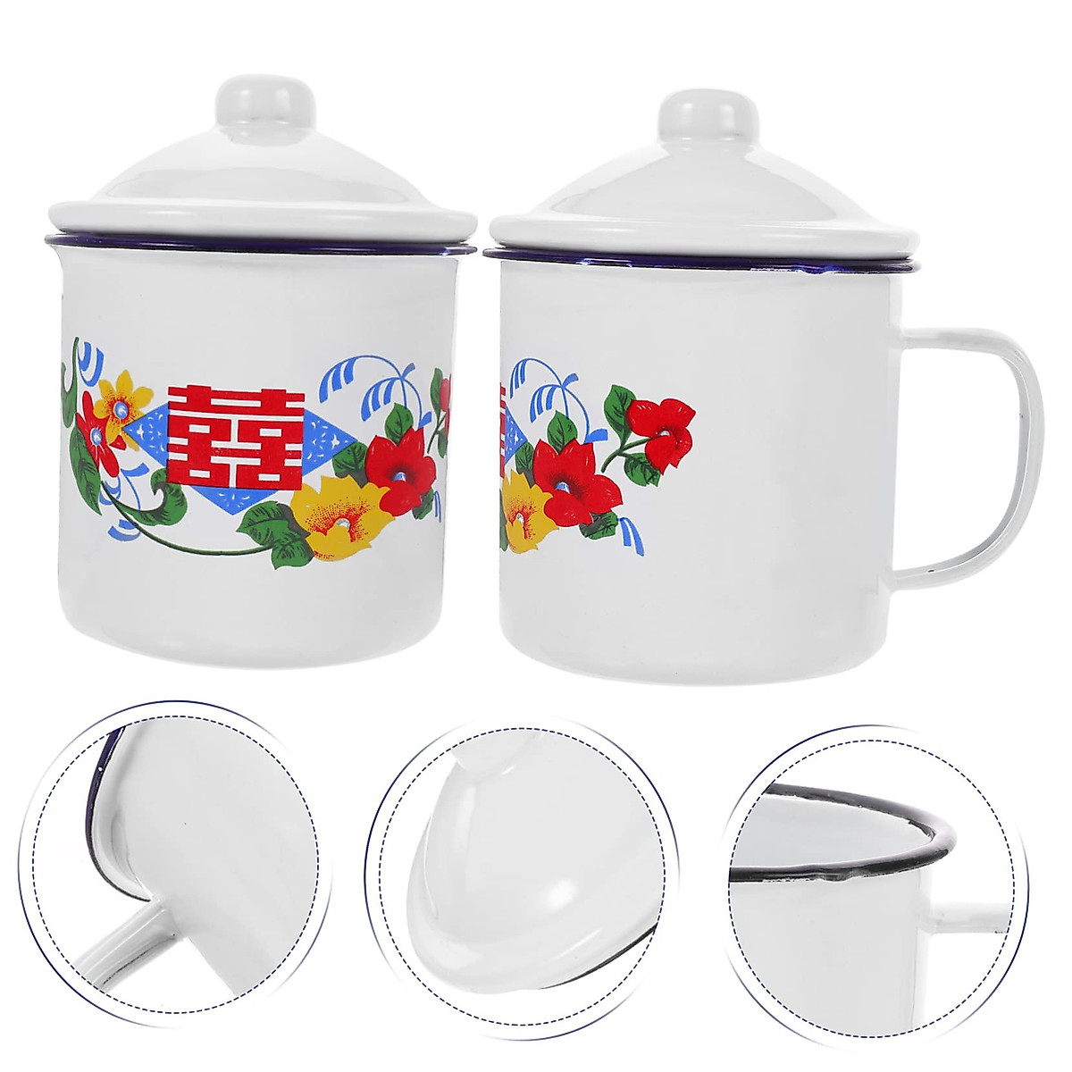 CIYODO Tin Cup 2pcs -proof with Smooth Pattern Coffee Element Table Teacup Camping Home Drinking Cup Chinese Delicate Milk for Lid Wine Mugs Catering Retro Vintage Coffee Mugs
