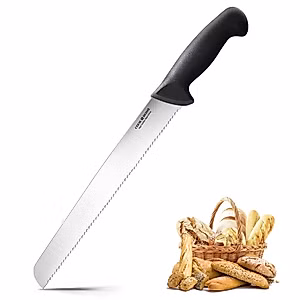 Cook N Home Bread Slicer Knife 10-Inch, Wavy Serrated High Carbon Stainless Steel Sharp Kitchen Knife, Ergonomic Handle, Black