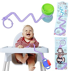 Brilli Baby Cup Catcher Patented Safety Tether Strap, Attach Sippy Cups, Bottles, Toys, Pacifiers to Stroller, High Chair, Car Seat, Made in USA, Food Grade, Dishwasher Safe (Lavender)