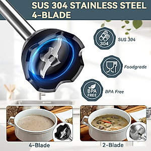 LINKChef 7 in 1 Immersion Blender Scratch Resistant, 2 Titanium Steel Blades 800W Hand Blender, 20 Speed and Turbo Mode Stick Blender Immersion with Whisk, Milk Frother, Food Processor, Beaker