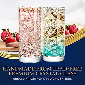 NutriChef 14.2oz Highball Drinking Glasses - Set of 2 Heavy Base Tall Tumbler Clear Glassware for Water, Wine, Beer, Liquor, Gin, Cocktail, Whiskey, Juice, Iced Coffee, Mixed Drinks, Dishwasher Safe