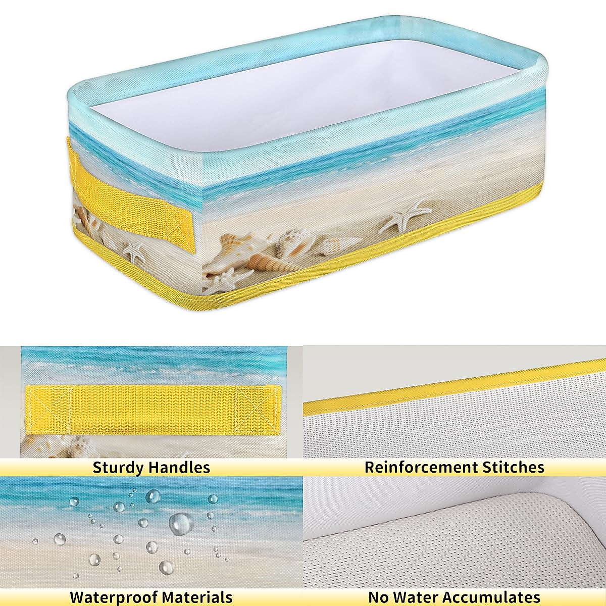 Sea Beach Starfish Bathroom Baskets for Organizing, Summer Seashell Foldable Storage Bins Toilet Paper Basket for Toilet Tank Top Fabric Storage Organizer for Shelves Closet Countertop