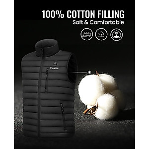 TIDEWE Men’s Lightweight Heated Vest with Battery Pack (Black, Size XXL)