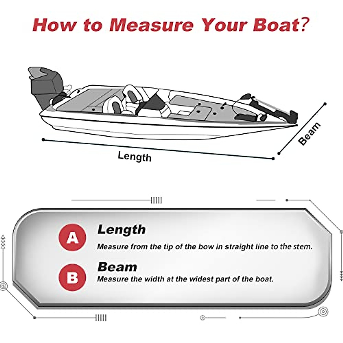 Boat Cover, Waterproof Marine Grade Covers, Inner Seal Design, Fits Bass Boat, V-Hull, Tri-Hull Runabouts, Jon Boat, Fishing/Ski/Trailerable Boat (B,Length 20'-22' Beam up to 106")