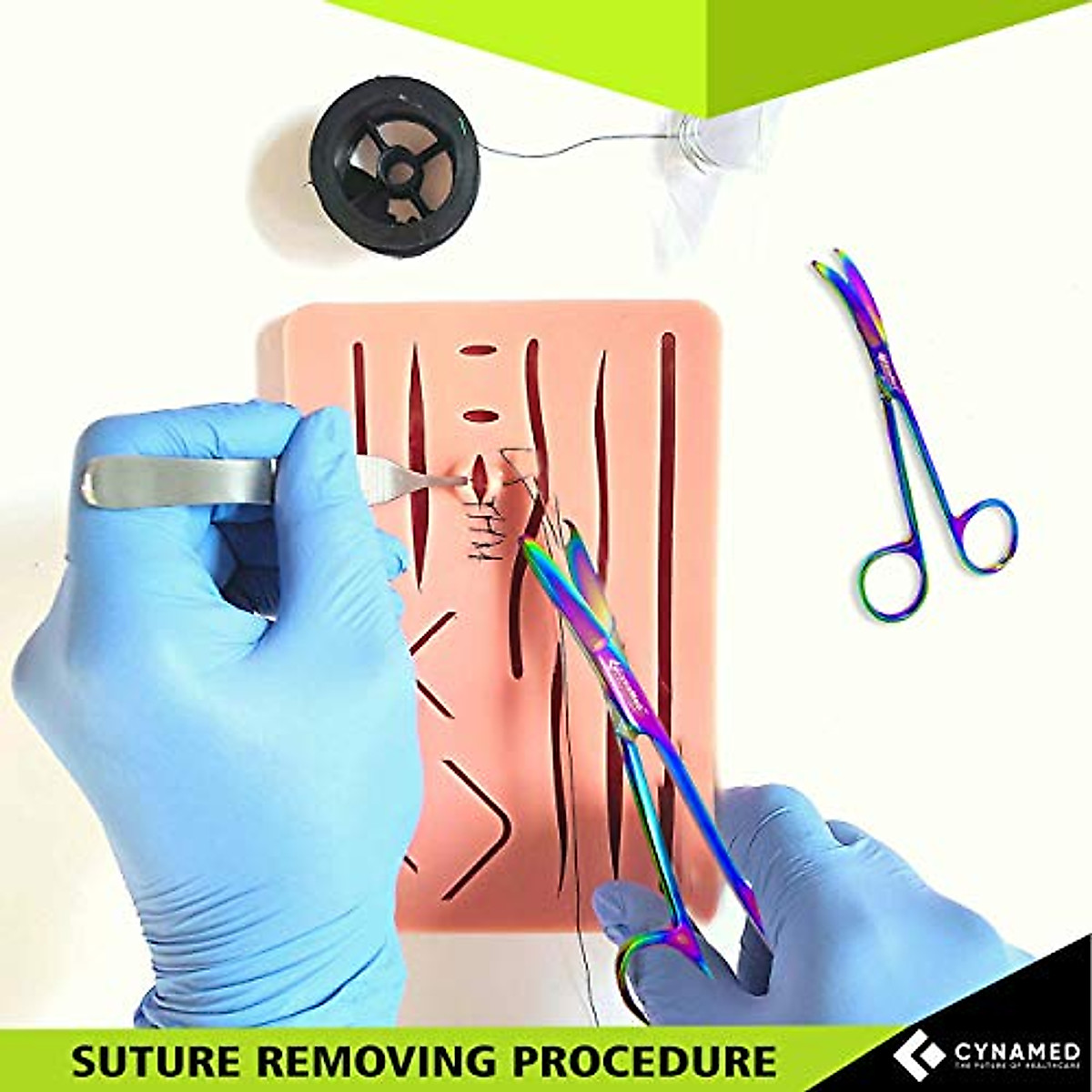 Cynamed Suture Stitch Scissors with Multicolor/Rainbow Titanium Coating - Premium Quality Instrument- Delicate Hook - Perfect for Suture Removal, First Aid, EMS Training and More (4.5 in. - Straight)