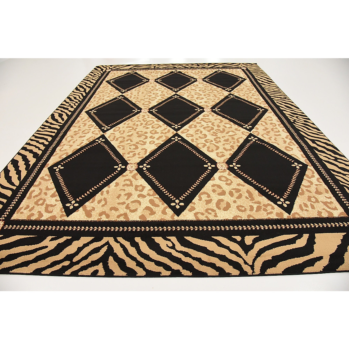 Unique Loom Wildlife Collection Animal Inspired with Tiger Bordered Design Area Rug, 9 ft x 12 ft, Light Brown/Black