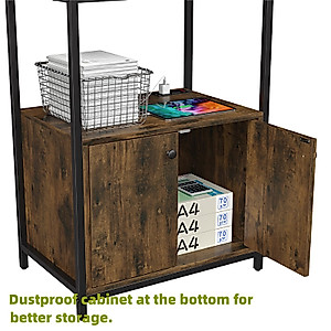 Furniouse 5-Tier Kitchen Bakers Rack with Power Outlet, Industrial Microwave Oven Stand with Storage, Kitchen Storage Shelf with Cabinet, Coffee cart, Standing Kitchen Storage Rack (Rustic Brown)