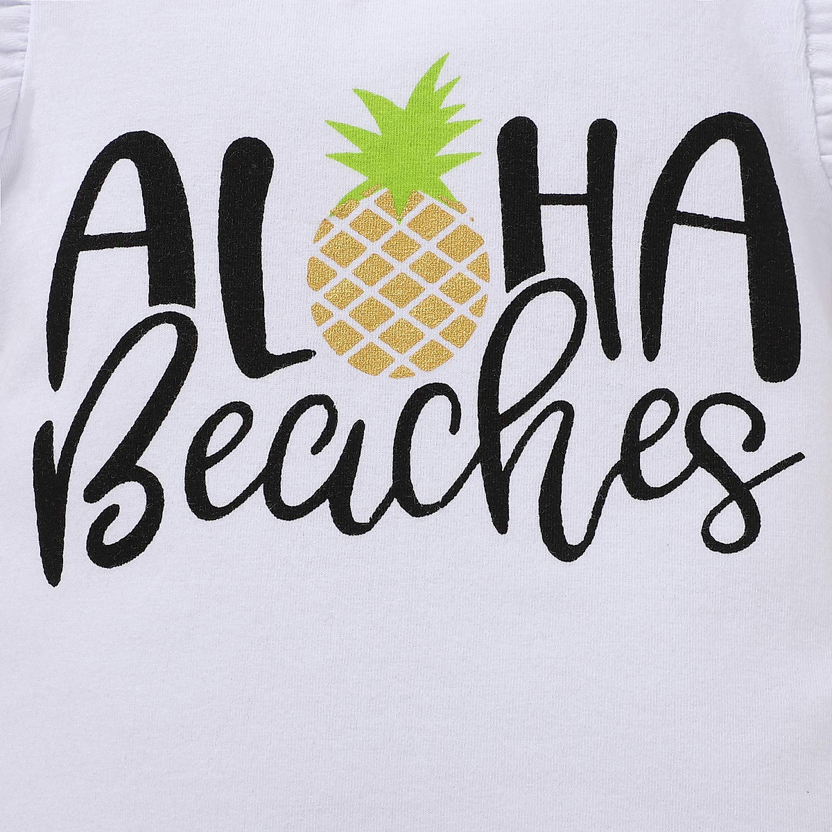 IMEKIS Aloha Beaches Pineapple Outfit Baby Girl Ruffle Sleeve Romper Shorts Pants Headband Hawaii Summer Themed fruits 1st Birthday Coming Home Clothes Newborn Hawaiian Themed Baby Shower 6-9 Months
