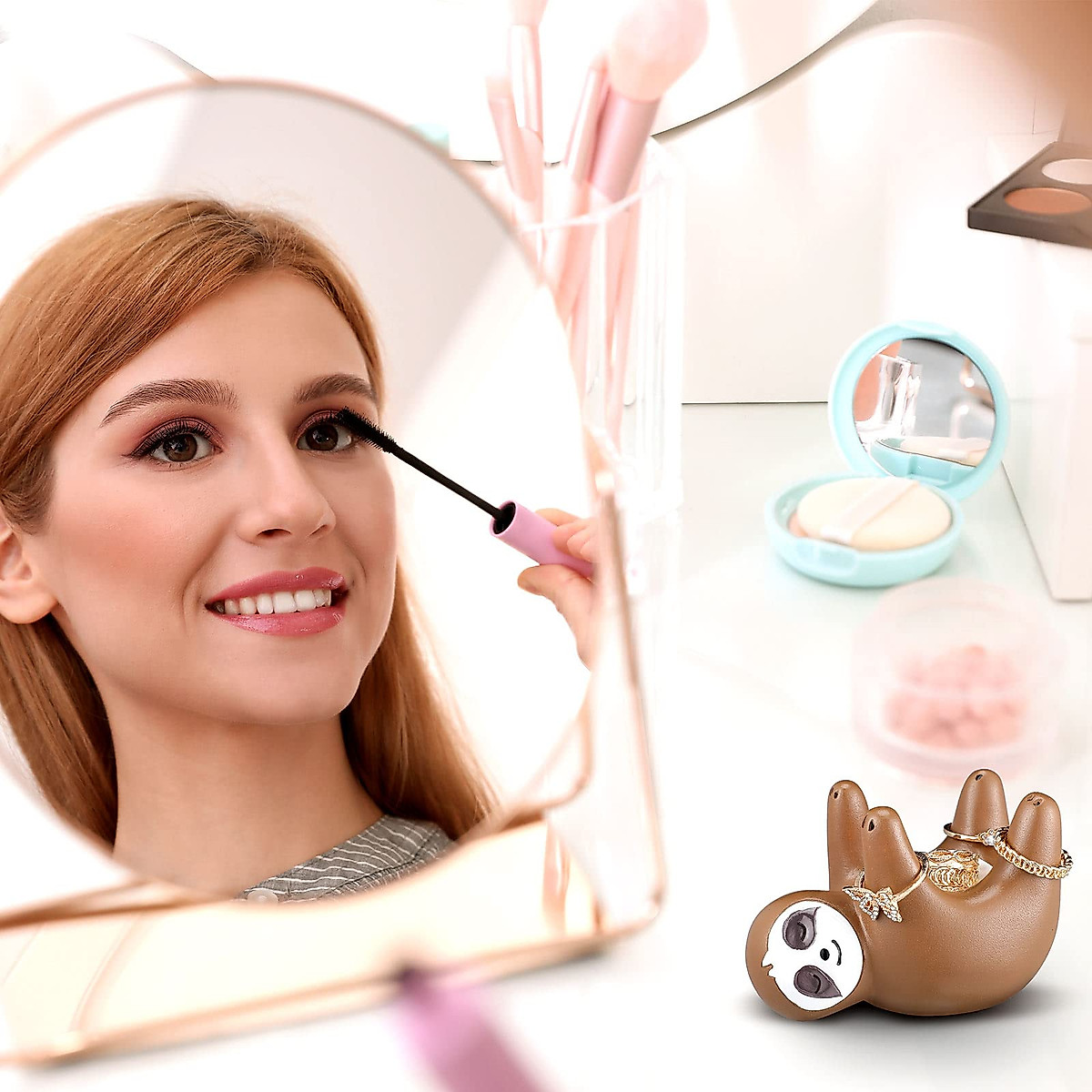 Amyhill 2 Pcs Sloth Ring Holder - Cute Jewelry Stand for Earrings, Necklaces - Decorative Art Ring Bowl for Counter, Desk, Night Stand