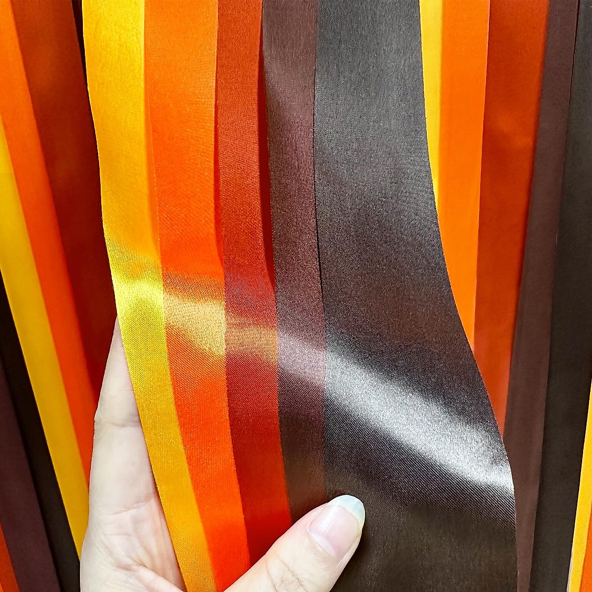 Fall Party Decorations Ombre Brown Orange Yellow Satin Ribbon Streamer Backdrop 197 Ft × 1.97" Wide Fringe Hanging Ribbon Garland for Wedding Birthday Bridal Shower Autumn Thanksgiving Party Supplies