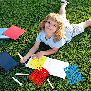 Gersoniel 10 Pieces Preschool Letters and Numbers Alphabet Stencils Colorful Double Sided Tracing Board PET Paint Boards for Painting with Craft Markers Marker Paint Pens Preschool Learning Toys