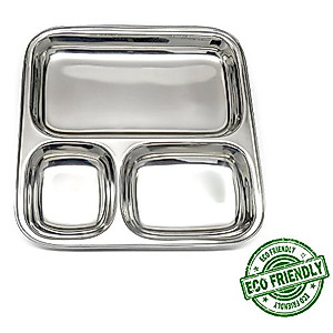 Lifestyle Block Stainless Steel Eco Friendly Compartment Stainless Steel Food Tray Large Divided Camping Plate
