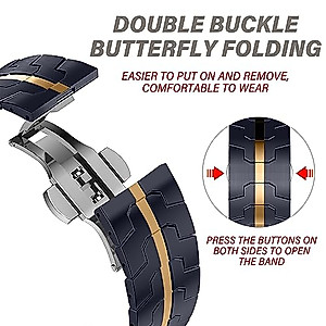 YeeCASE Stainless Steel Band Compatible with Apple Watch Ultra Band 49mm 45mm 44mm 42mm 38mm 40mm 41mm, Metal Strap for Apple Watch Series 8 7 6 5 4 3 2 1 SE (42mm/44mm/45mm/49mm, Dark Blue/Gold)