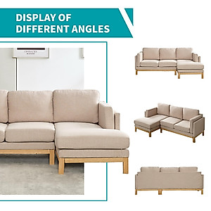 BALUS Sectional Sofa with Chaise Lounge, L Shaped Sofa Living Room Couch 83" Wide with Solid Wood Base, Modern Upholstered Linen Sofas, Easy Assembly - Beige