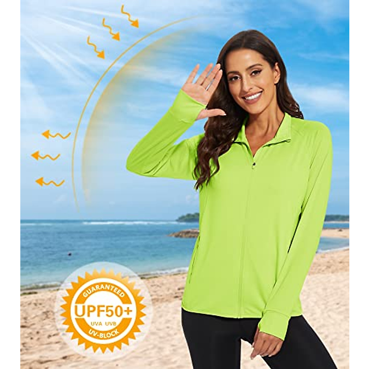 MAGCOMSEN Women's Lightweight Workout Jackets UV Protection Jacket Long Sleeve Shirts Running Fishing Hiking Shirts Fluorescent Yellow XL