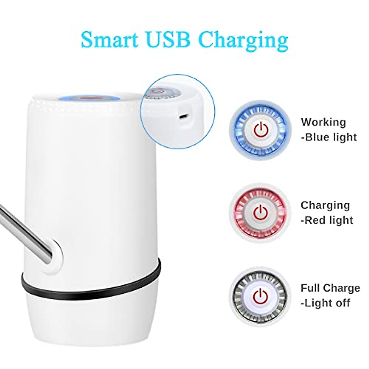 5 Gallon Water Dispenser, Electric Drinking Water Pump Automatic Portable Water Jug Pump for 5 Gallon Bottle - White