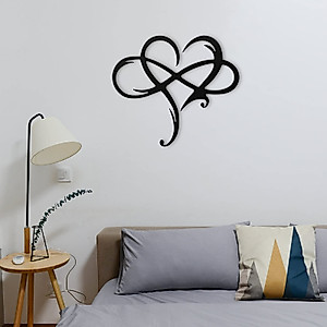 LAHONI Infinity Heart Metal Wall Decor, 16x14 Inch Heart Shaped Wall Art Sculptures Love Sign Ornaments for Home, Living Room, Bedroom, Outdoor Garden Decor (Black)