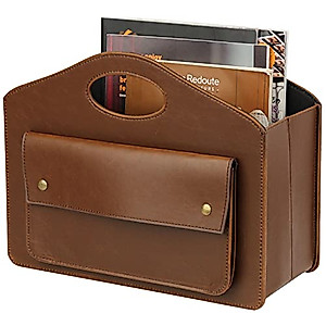 HofferRuffer Magazine Basket Holder, Foldable Magazine Rack, Document File Holder Organizer, File Folder, Newspaper Storage Bin Organizer for Home or Office (Brown)