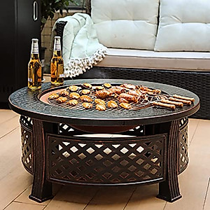 LDCHNH Outdoor Courtyard Brazier High Capacity Round Shape Multifunctional Barbecue Table Household Heating Stove with Fire Hook