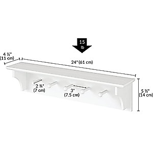 Ballucci Floating Coat and Hat Wall Shelf Rack, 5 Pegs Hook, 24", White
