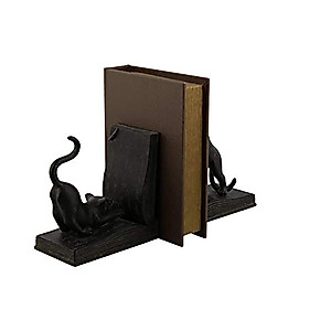 Deco 79 Polystone Cat Reading Bookends, Set of 2 7"H, 6"W, Black