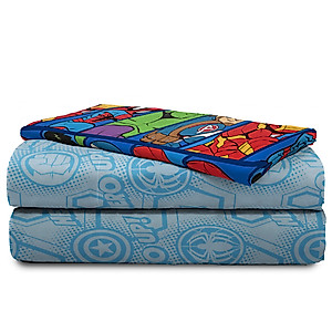 Jay Franco Marvel Super Hero Adventures Hero Together 4Piece Toddler Bed Set Super Soft Microfiber Bed Set Includes Toddler Size Comforter & Sheet Bedding Features The Avengers Official Product