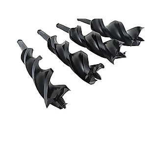 WoodOwl 4 Piece Set Large Bits with Sizes 1-1/8", 1-1/4", 1-3/8" and 1-1/2" x 7-1/2” Long Ultra Smooth Tri Cut Auger Hand Brace Boring Bit PTEE Coated 09715 to 09719