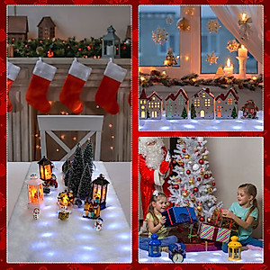 Kittmip 4 Pcs Pre Lit Christmas Snow Blanket with LED Lights Holiday Lighted Table Runner Christmas Village Accessories LED Fake Snow Decoration for Village Display, 59 x 16 (White)