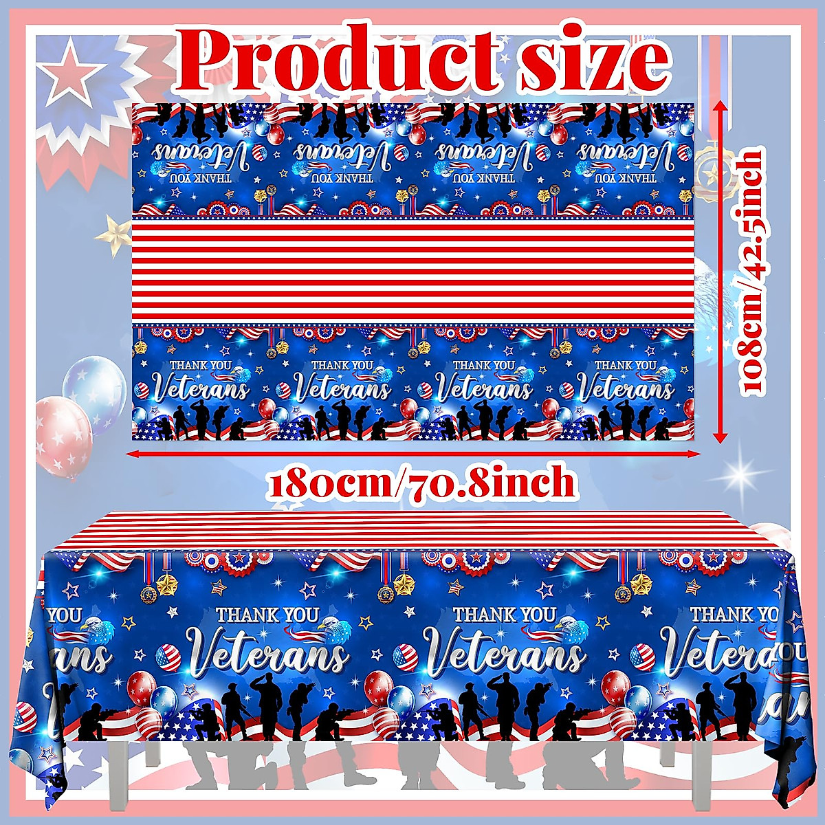 54*108 Inches Veterans Day Decorations Tablecloth, 3Pieces Thank You Veterans Tablecloth Happy Veterans Day Decorations Table Cover, Veterans Day Table Decorations for Patriotic Party Decorations