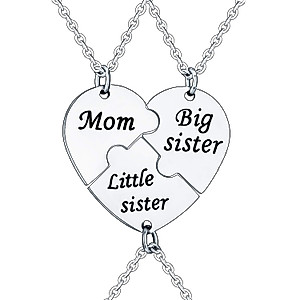 YEEQIN 3PCs/Set Mom Big Sister Little Sister Mom Necklaces Set Mother Daughters Matching Heart Jewley Set