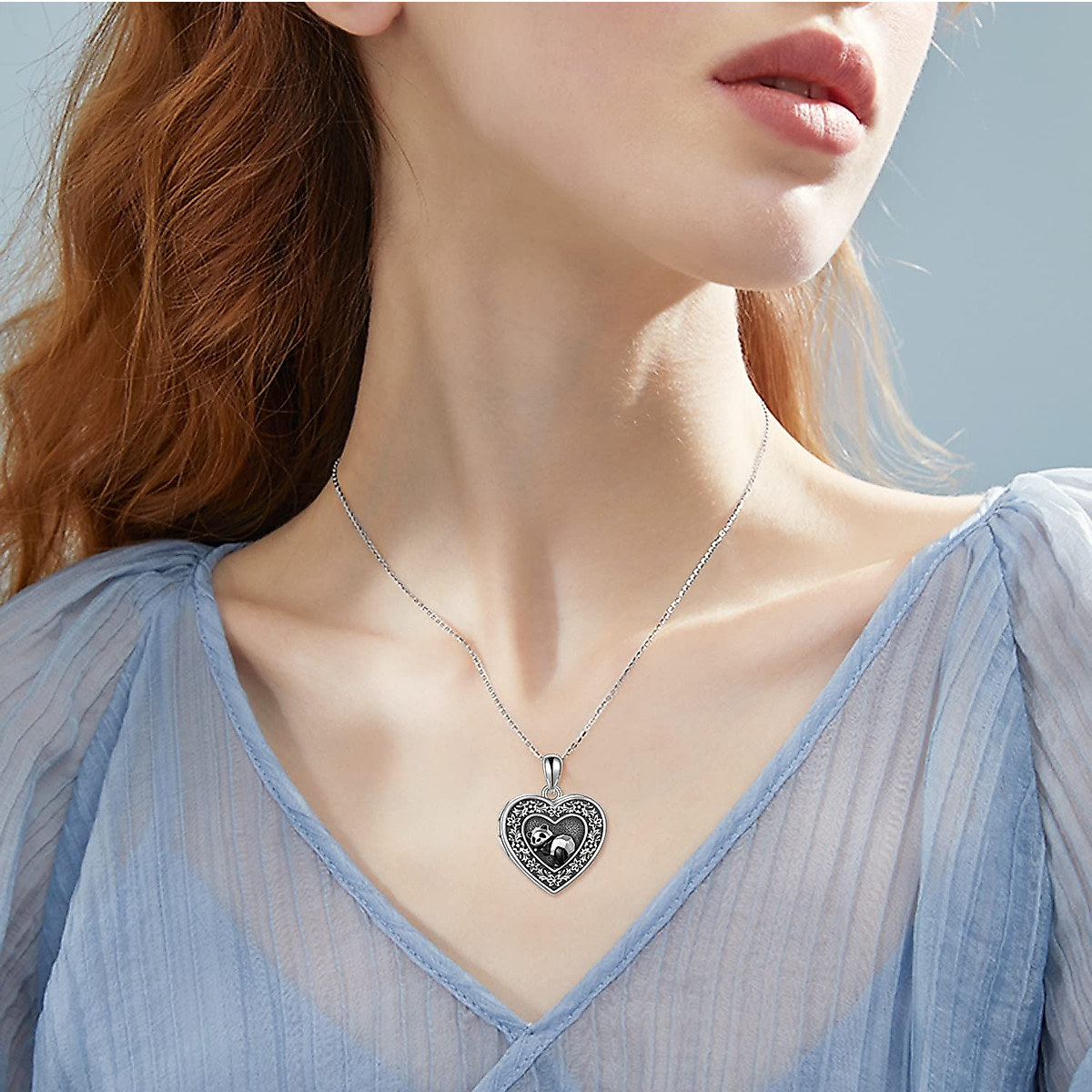 ONEFINITY Panda Locket Necklace That Holds Pictures Sterling Silver Flower And Panda Necklace Pendant Heart Locket Jewelry Birthday Gifts for Women
