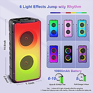 Bluetooth Speakers, 60W(80W Peak) Portable Loud Wireless Stereo Speaker with Rich Bass, Bluetooth 5.0, FM Radio, Colorful Lights, TWS Pairing, 10000mAh Battery, Outdoor Speaker for Home Party Gifts