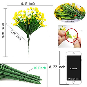Grunyia Artificial Flowers Outdoor UV Resistant Fake Plants Indoor Outside Hanging Planter Home Garden Decor, 10 Bundles (Yellow)