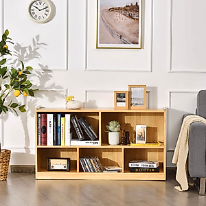 Tangkula 5 Cube Bookcase, 2 Tier Wooden Storage Open Bookshelf, Multipurpose Display Storage Cabinet for Living Room, Bedroom, Hallway, Kid's Playroom, Reading Nook (Yellow)