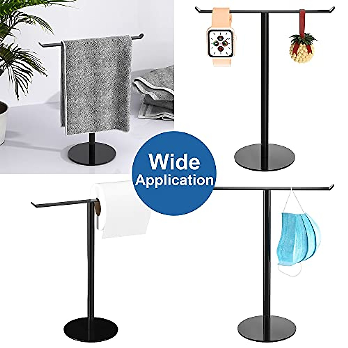 Towel Rack T-Shape Hand Towel Holder for Bathroom,Headband Holder and Lightweight Bathroom Towel Racks,Kitchen Towel Rack Black Hand Towel Holder,Stainless Steel Waterproof Bathroom Counter Organizer