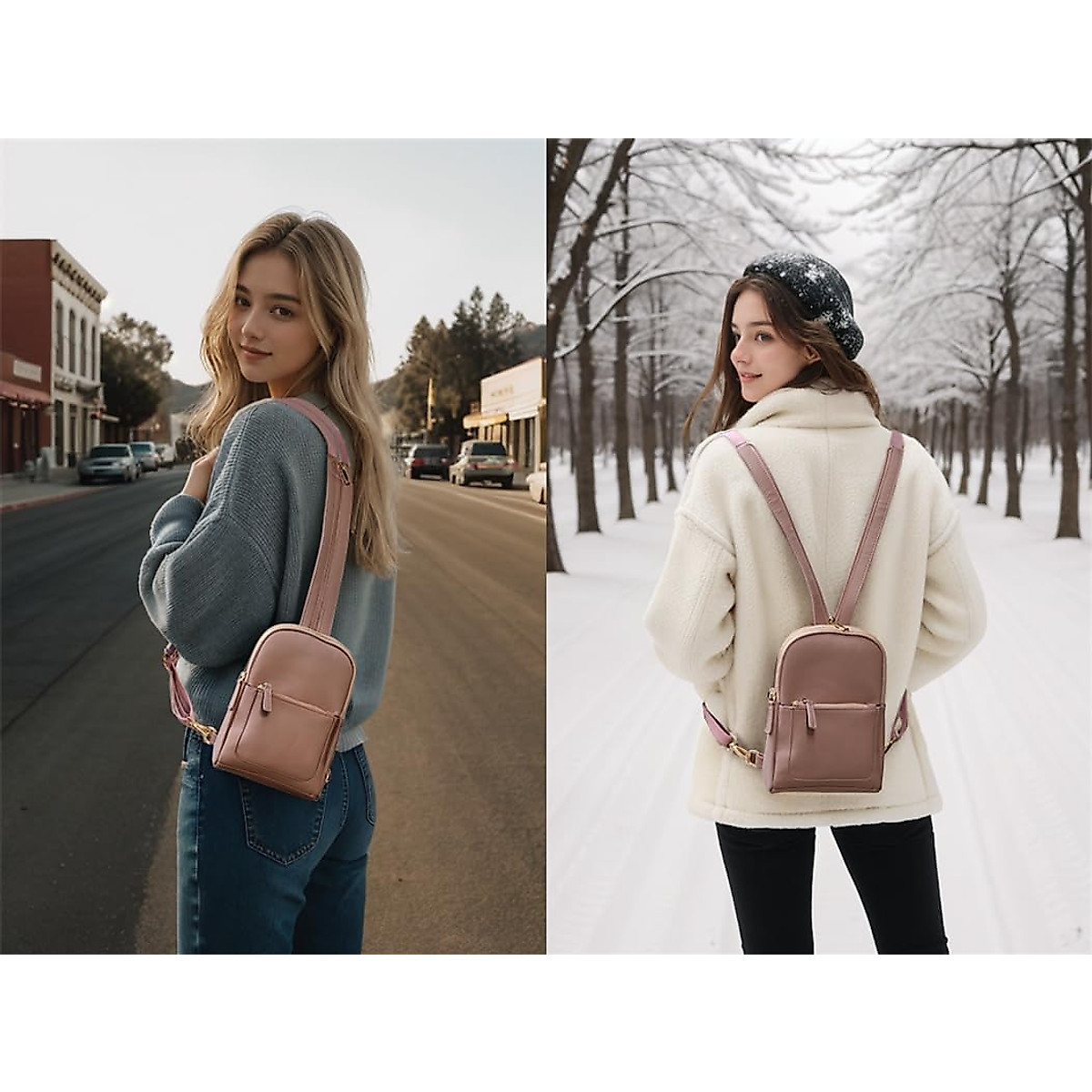 Uromee Sling Bag for Women Crossbody Purse Vegan Leather Fashion Fanny Pack Chest Bag Convertible Small Backpack