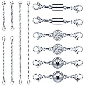 QACOWW 12 Pieces Necklace Extenders, Necklace Extension Clasps Set, Chain Extenders for Necklace Bracelet Anklet Jewelry Making Supplies (Silver)