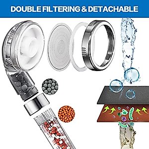 AmasSmile® High Pressure Shower Head with 59” Hose and Bracket, Ionic Filter Filtration Vortex Turbo Water Saving 3 Mode Function Spray Turbocharged Hydro Jet Handheld Showerheads for Dry Skin & Hair