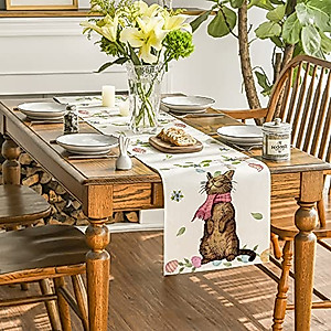 Artoid Mode Cat Branches Leaves Heart Eggs Easter Table Runner, Spring Summer Seasonal Holiday Kitchen Dining Table Decoration for Indoor Outdoor Home Party Decor 13 x 72 Inch